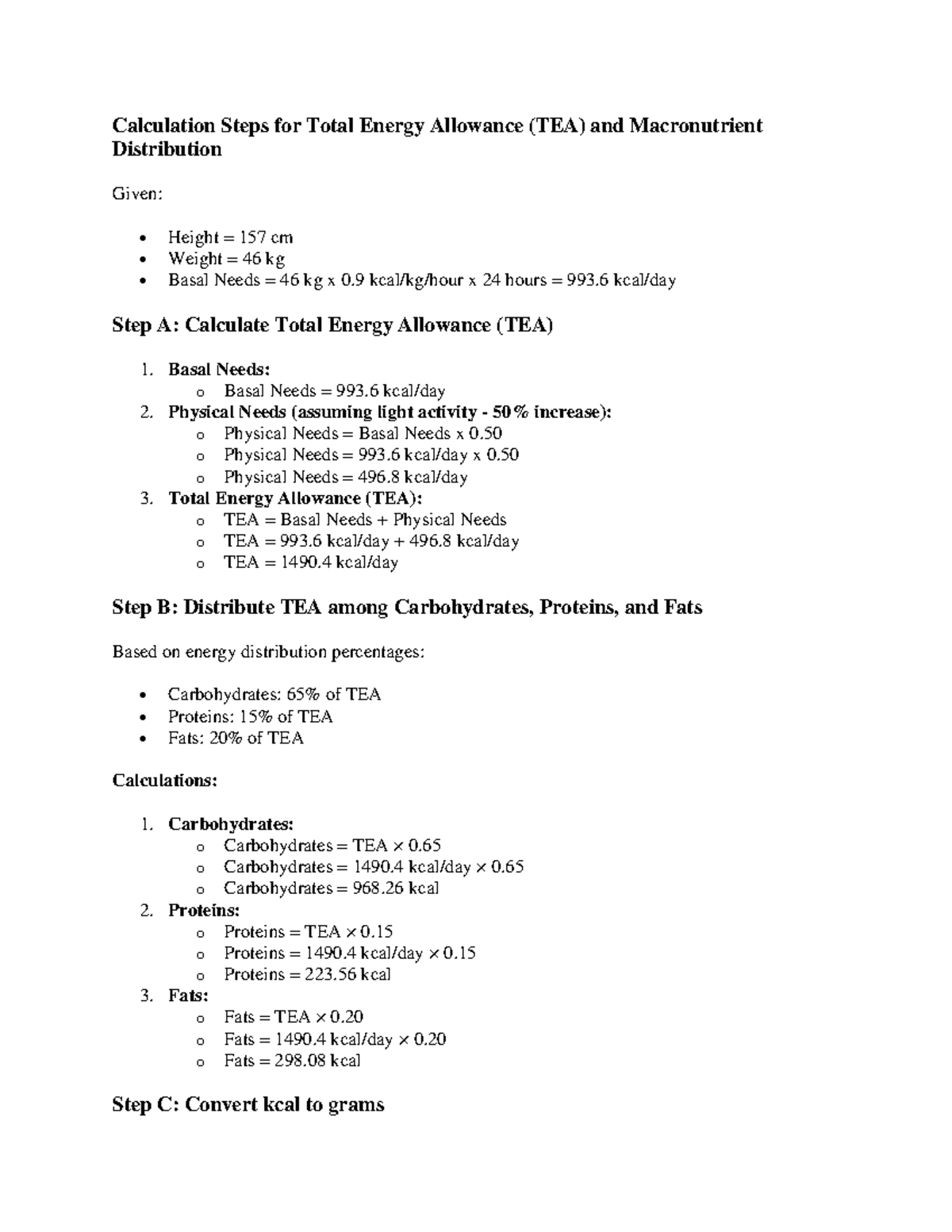 Exercise 1 - Calculation Steps for Total Energy Allowance (TEA) and ...
