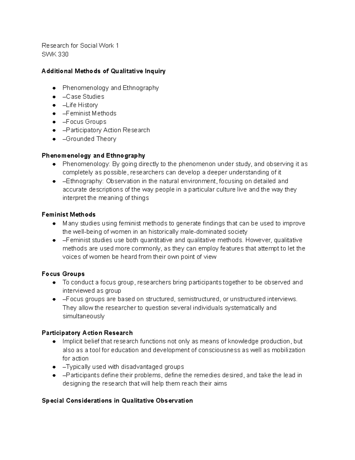 RSWK 4 - Lecture notes - Research for Social Work 1 SWK 330 Additional ...