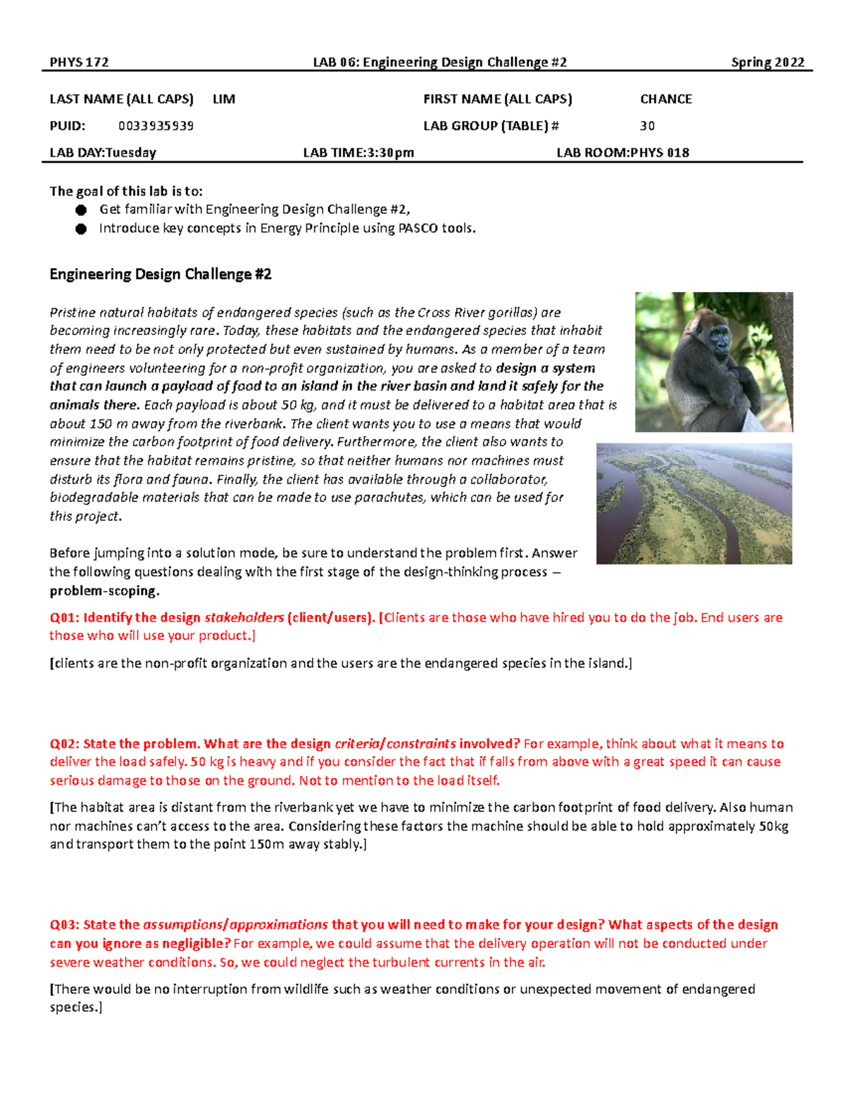 PHYS172 S22 Lab06 Final - PHYS 172 LAB 06: Engineering Design Challenge #2 Spring 2022 LAST NAME ...