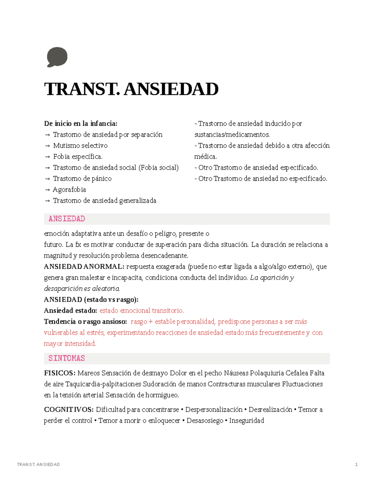 Transt - jbjbjkb - TRANST. ANSIEDAD De inicio en la infancia: → ...