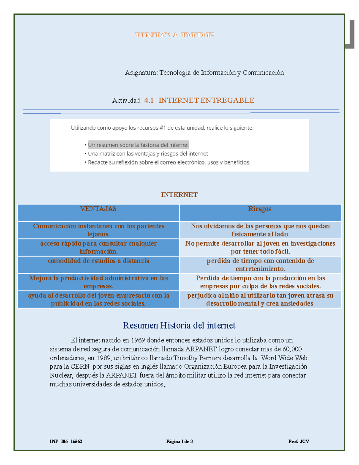 Unidad 4. Actividad 1 - Asignatura: Tecnología de Información y ...