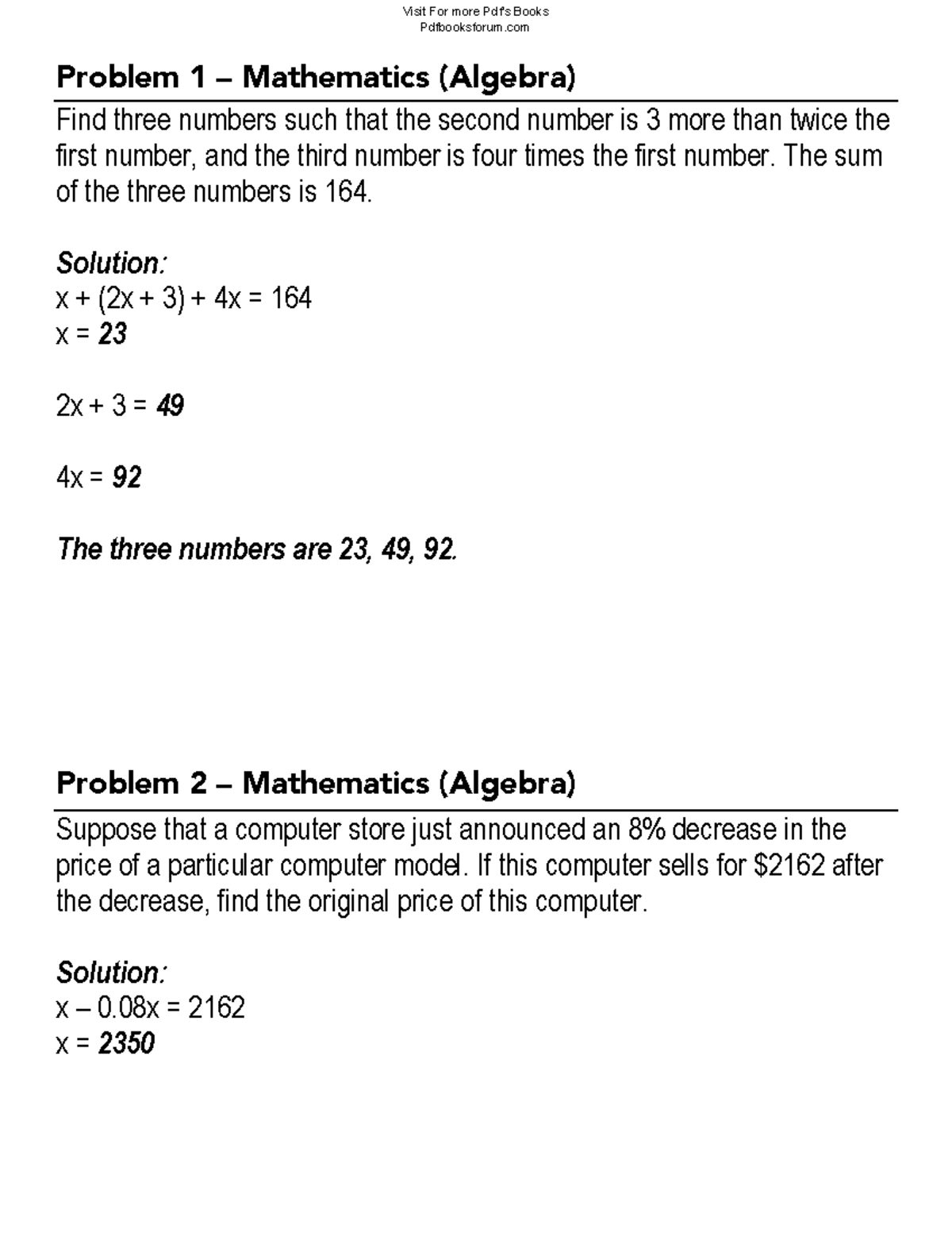 Algebra Problems 1 - Problem 1 – Mathematics (Algebra) Find three ...