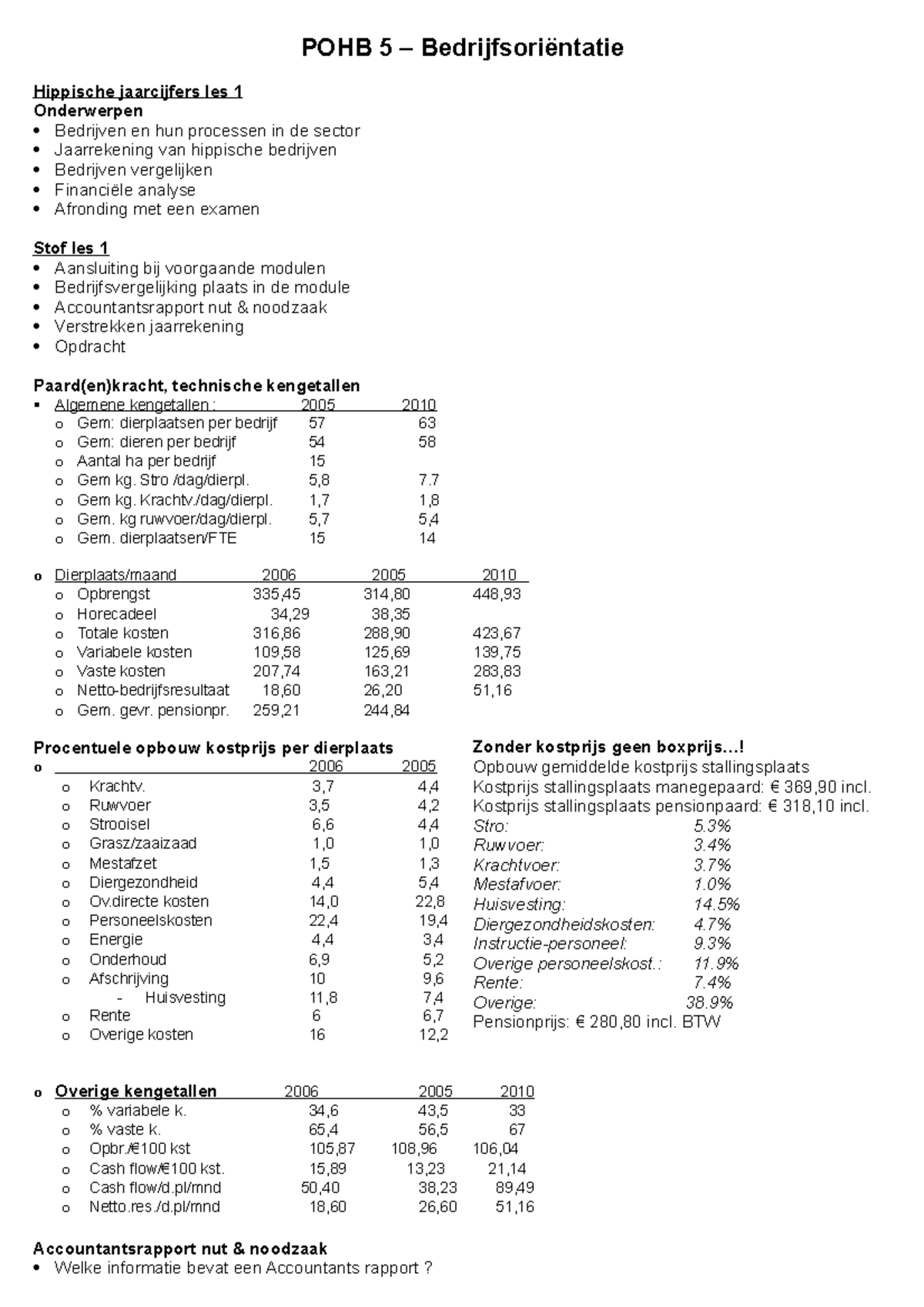 POHB 5 - lessen T3 - POHB 5 – Bedrijfsoriëntatie Hippische jaarcijfers ...