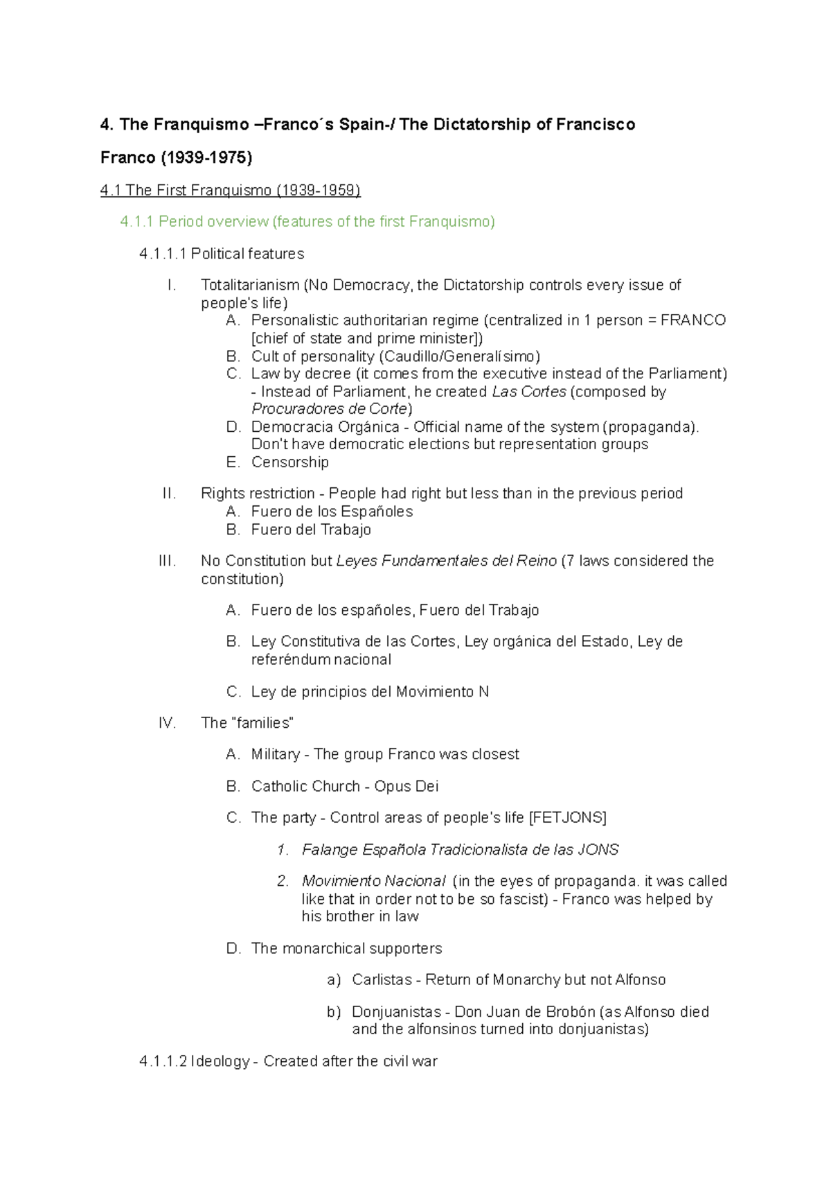 UNIT 4 The Franquismo –Franco´s Spain-/ The Dictatorship of Francisco ...