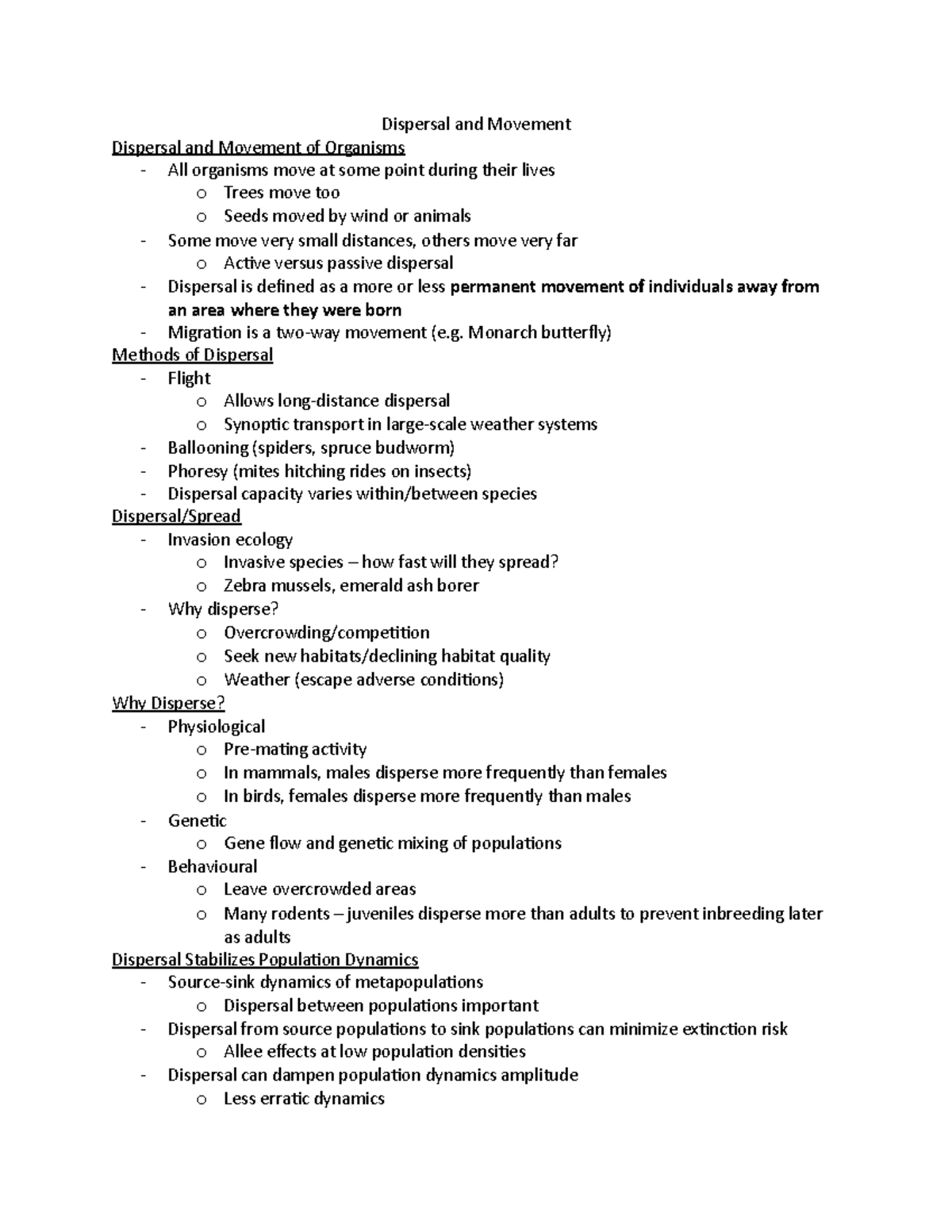 Dispersal and Movement - Dispersal and Movement Dispersal and Movement ...