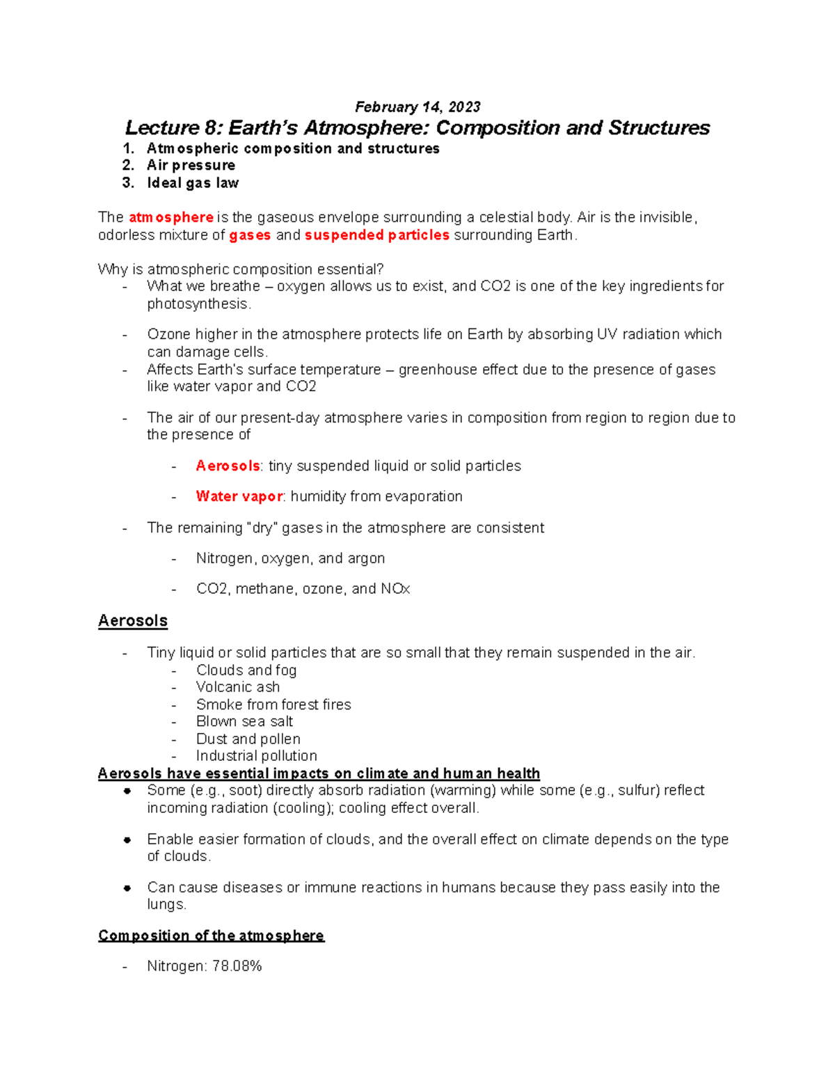 EE107 Spring'23 Lecture 9 - February 14, 2023 Lecture 8: Earth’s Atmosphere: Composition and ...