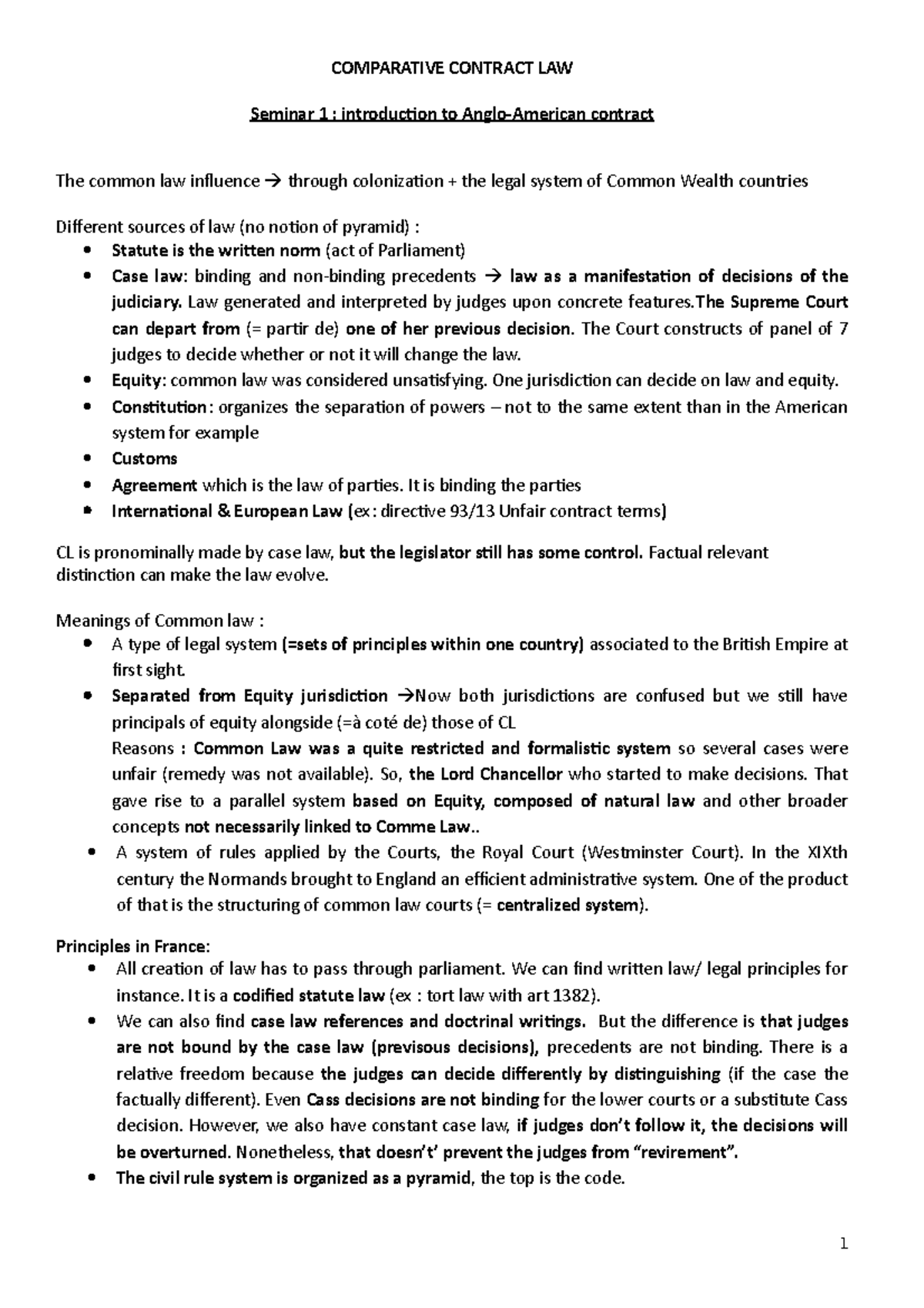 Comparative- Contract-LAW - COMPARATIVE CONTRACT LAW Seminar 1 ...