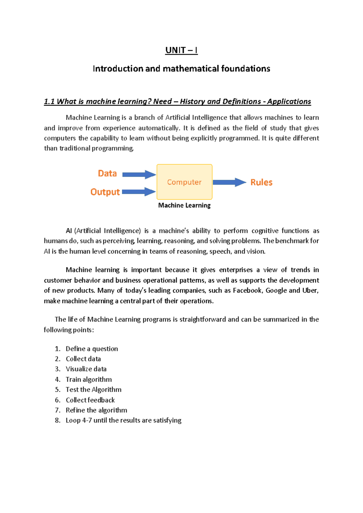Ml-notes-machine-learning - UNIT – I Introduction and mathematical ...