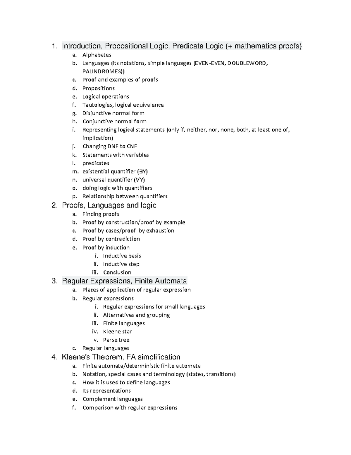 FIT2014- Theory OF Computation Syllybus IN Detail - 1. Introduction, Propositional Logic ...