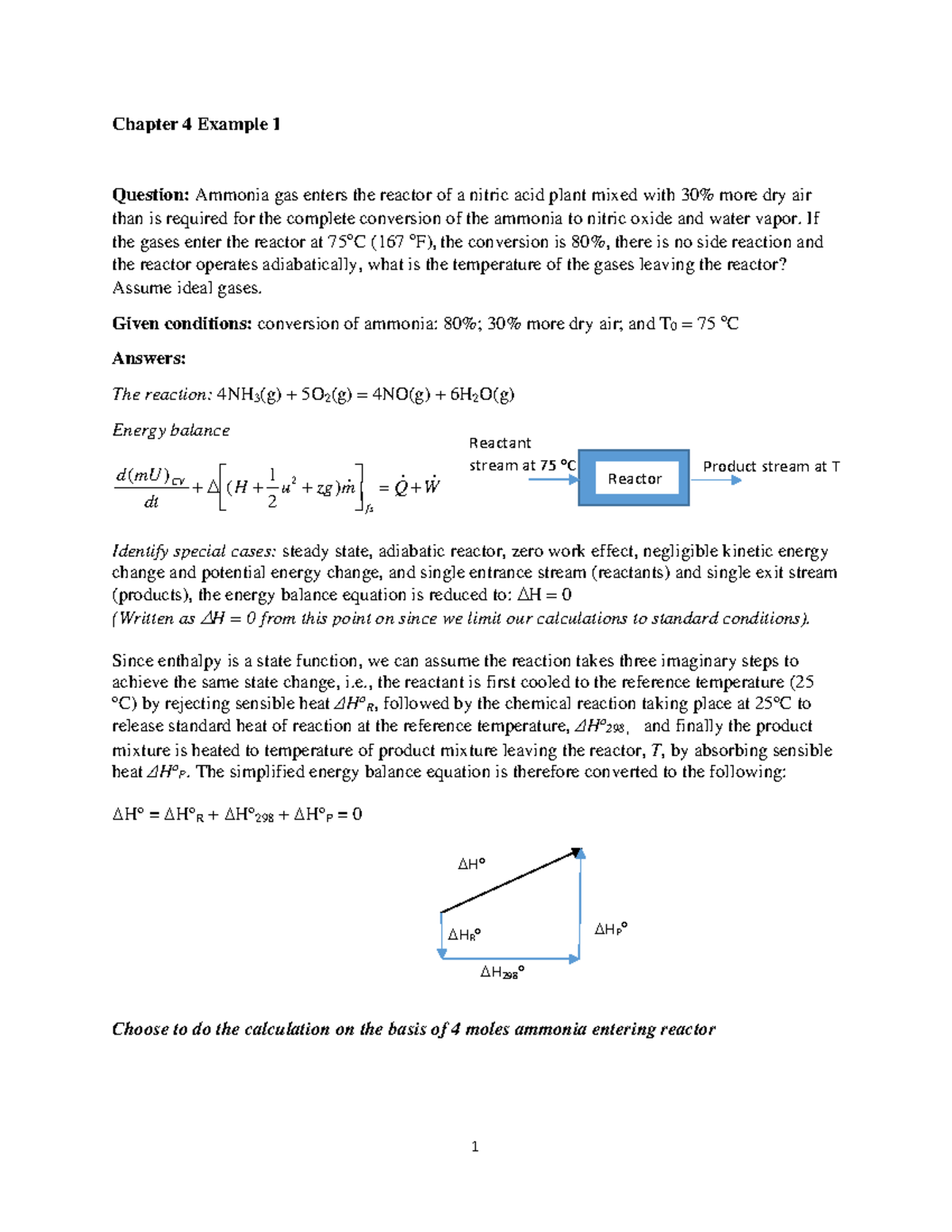Solution Ch 4 Examples - Chapter 4 Example 1 Question: Ammonia gas ...