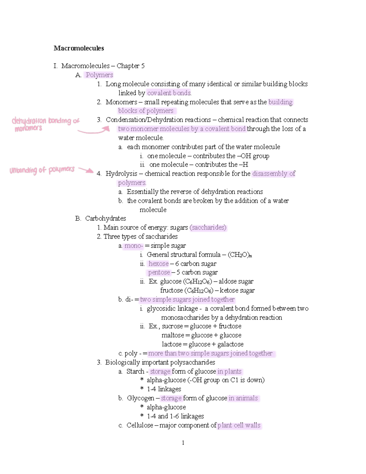 5 Macromolecules - Notes - Macromolecules I. Macromolecules – Chapter 5 ...