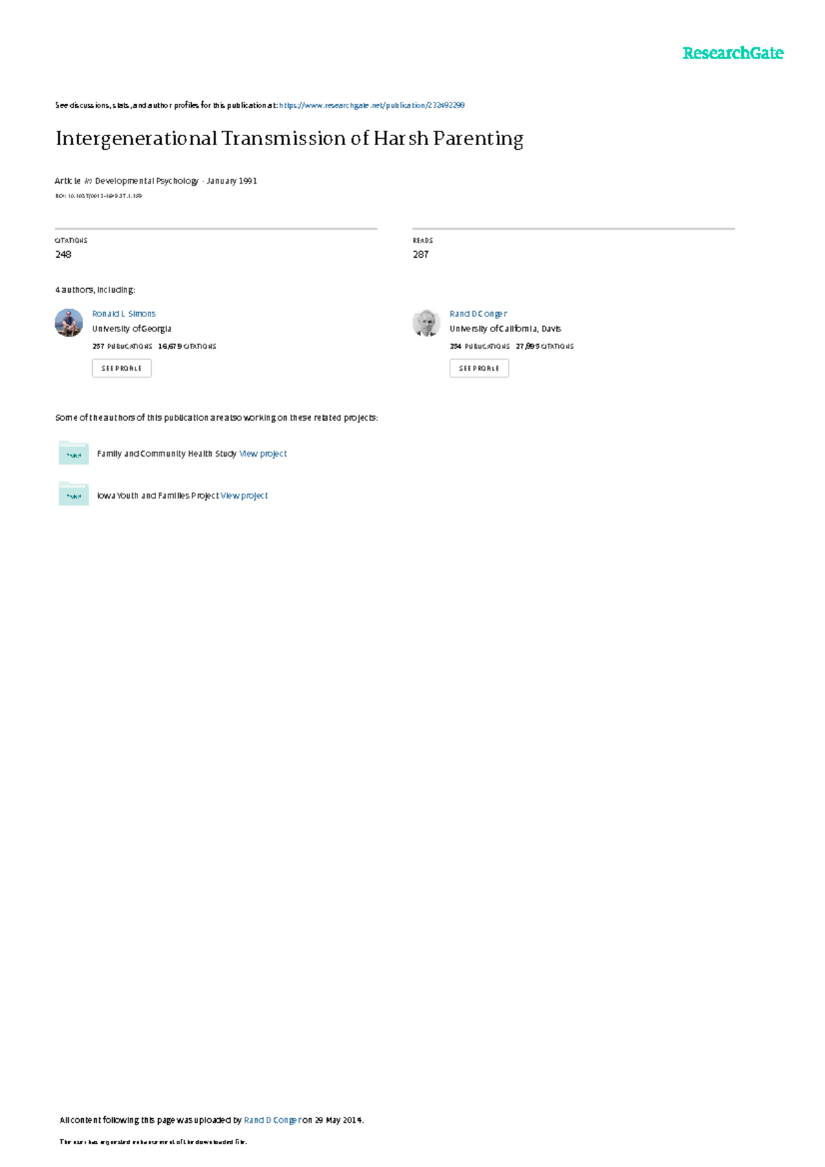 Intergenerational Transmission of Harsh Parenting copy - See ...