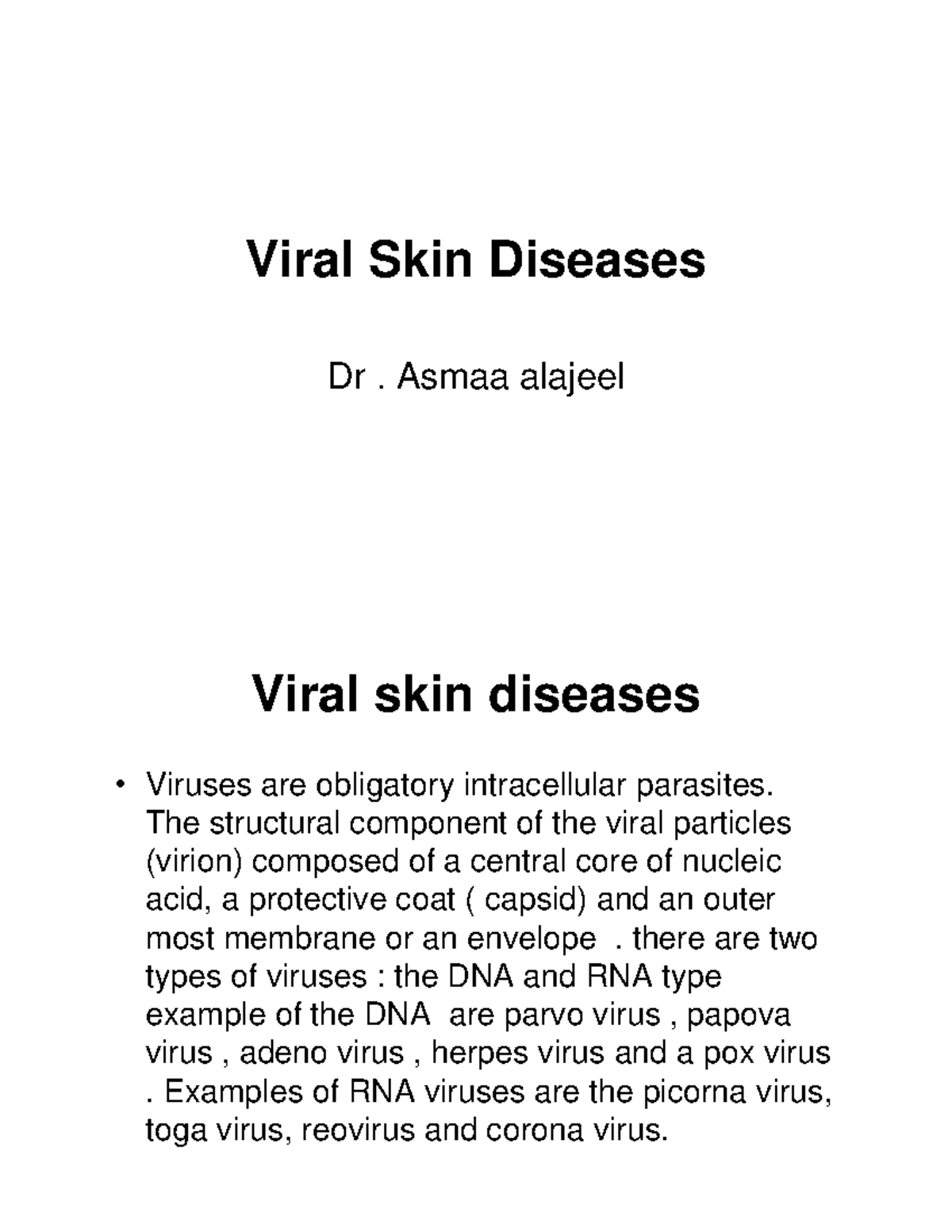 Viral skin diseases - Médecine - Viral Skin Diseases Dr. Asmaa alajeel ...