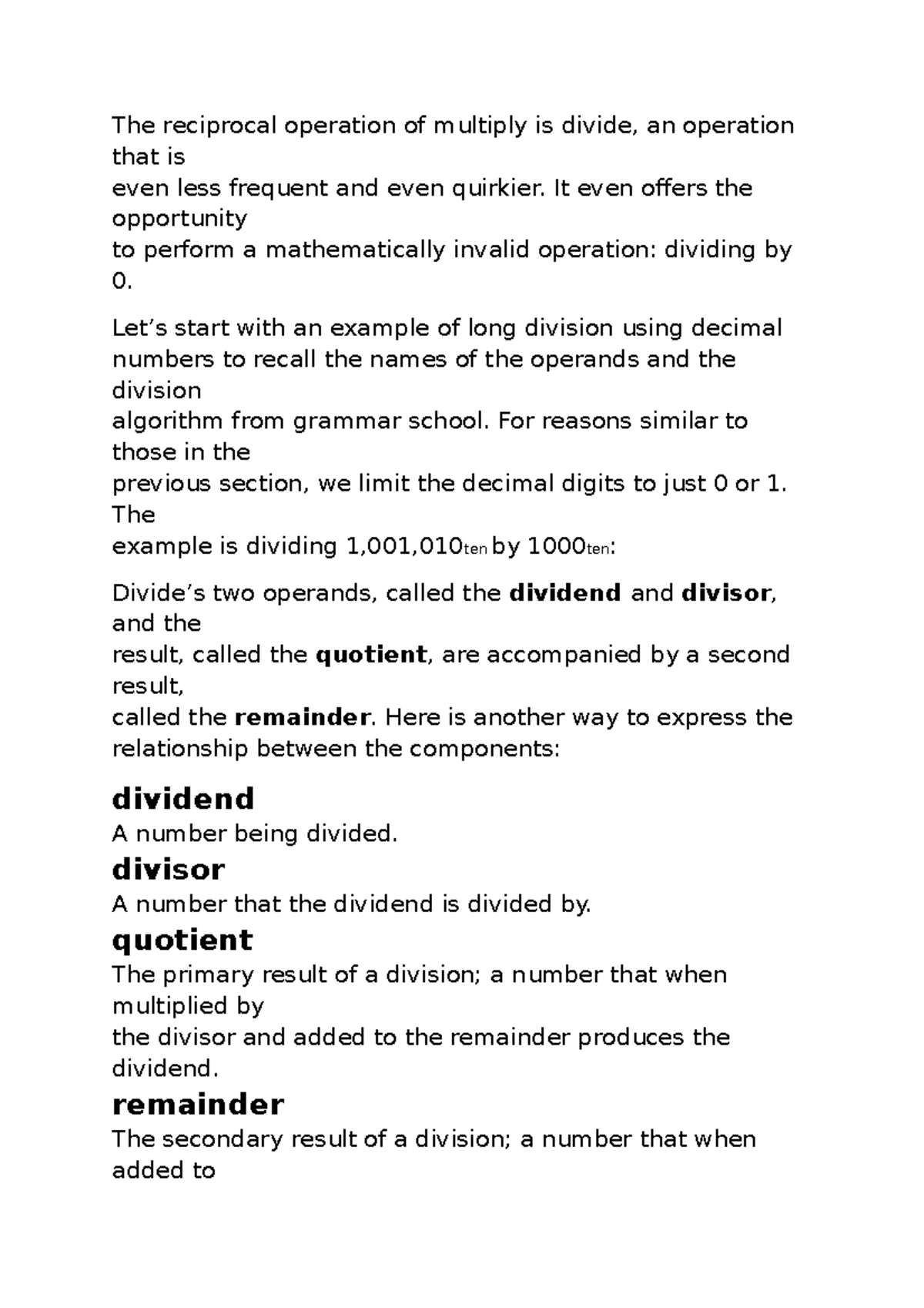 Division - The reciprocal operation of multiply is divide, an operation ...
