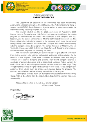Academic Narrative Report - Academic Narrative Report Subject: Creative ...