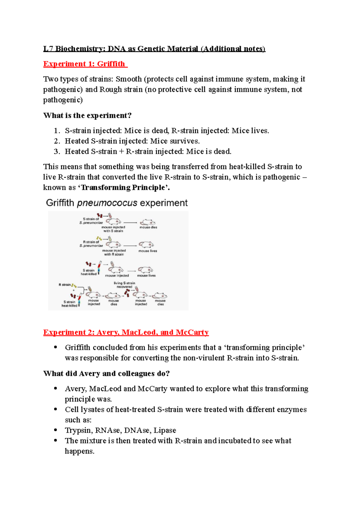 L7 Additional notes Biochemistry - 4BBY1013 - KCL - Studocu