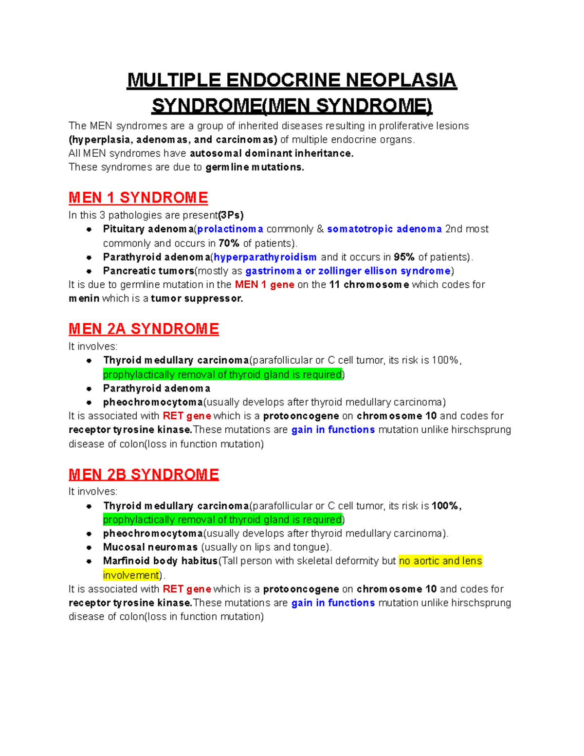Multiple Endocrine Neoplasia Syndrome(MEN Syndrome) - MULTIPLE ...