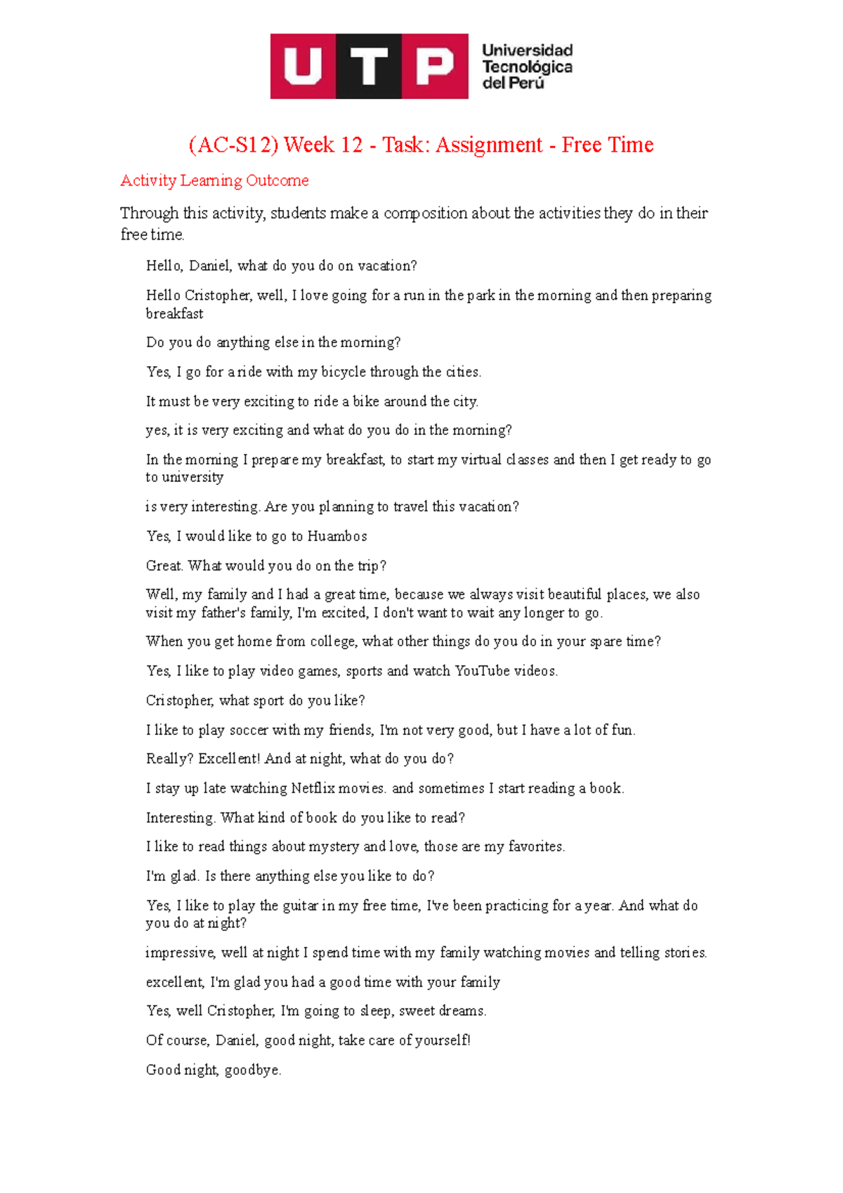 Week-12 - (AC-S12) Week 12 - Task: Assignment - Free Time Activity Learning Outcome Through this ...
