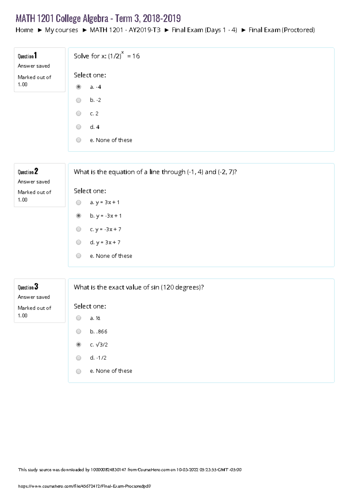 Final Exam Proctored .pdf - Home My courses MATH 1201 - AY2019-T3 Final ...