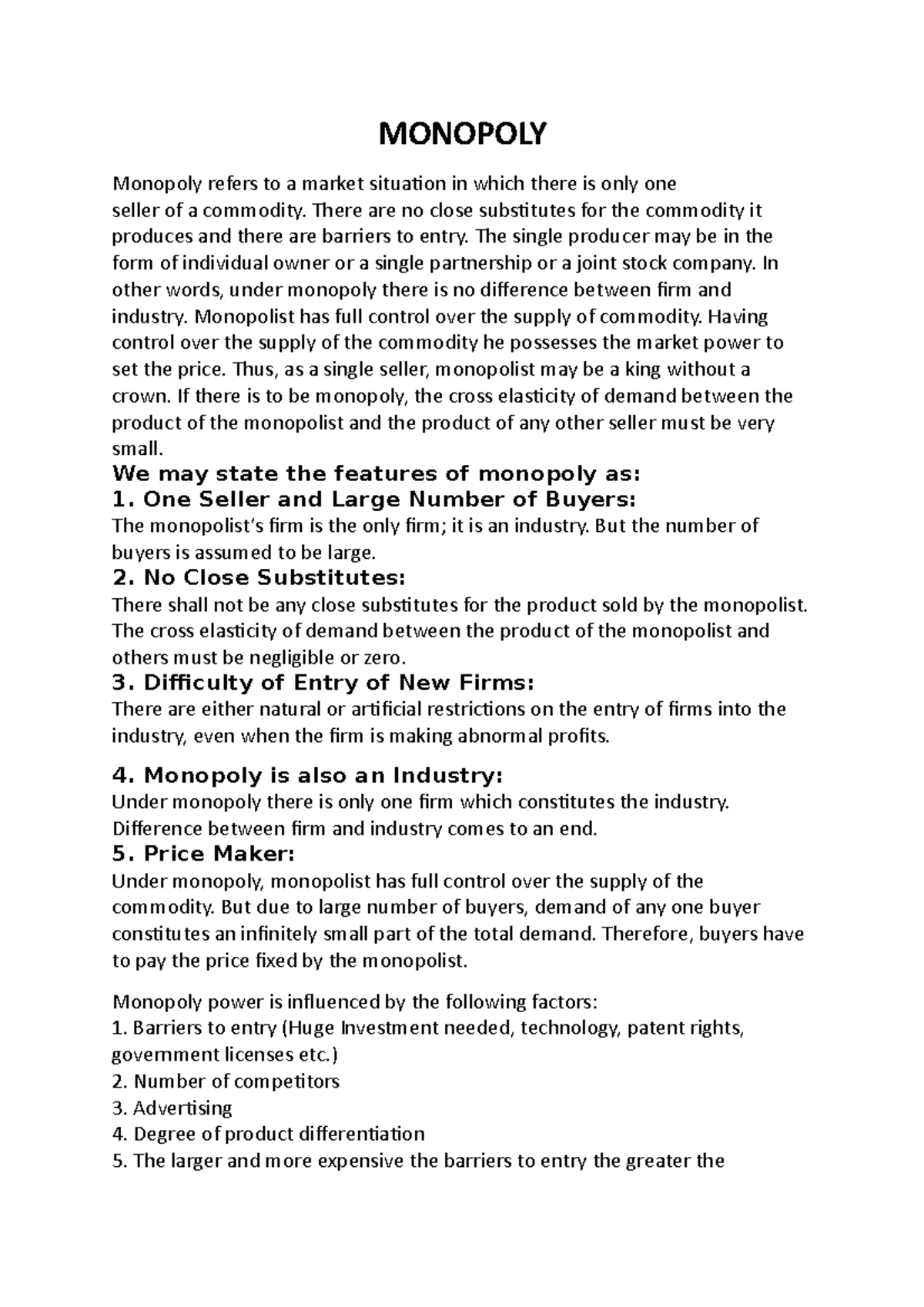 Monopoly - Lecture notes 1-3 - MONOPOLY Monopoly refers to a market ...