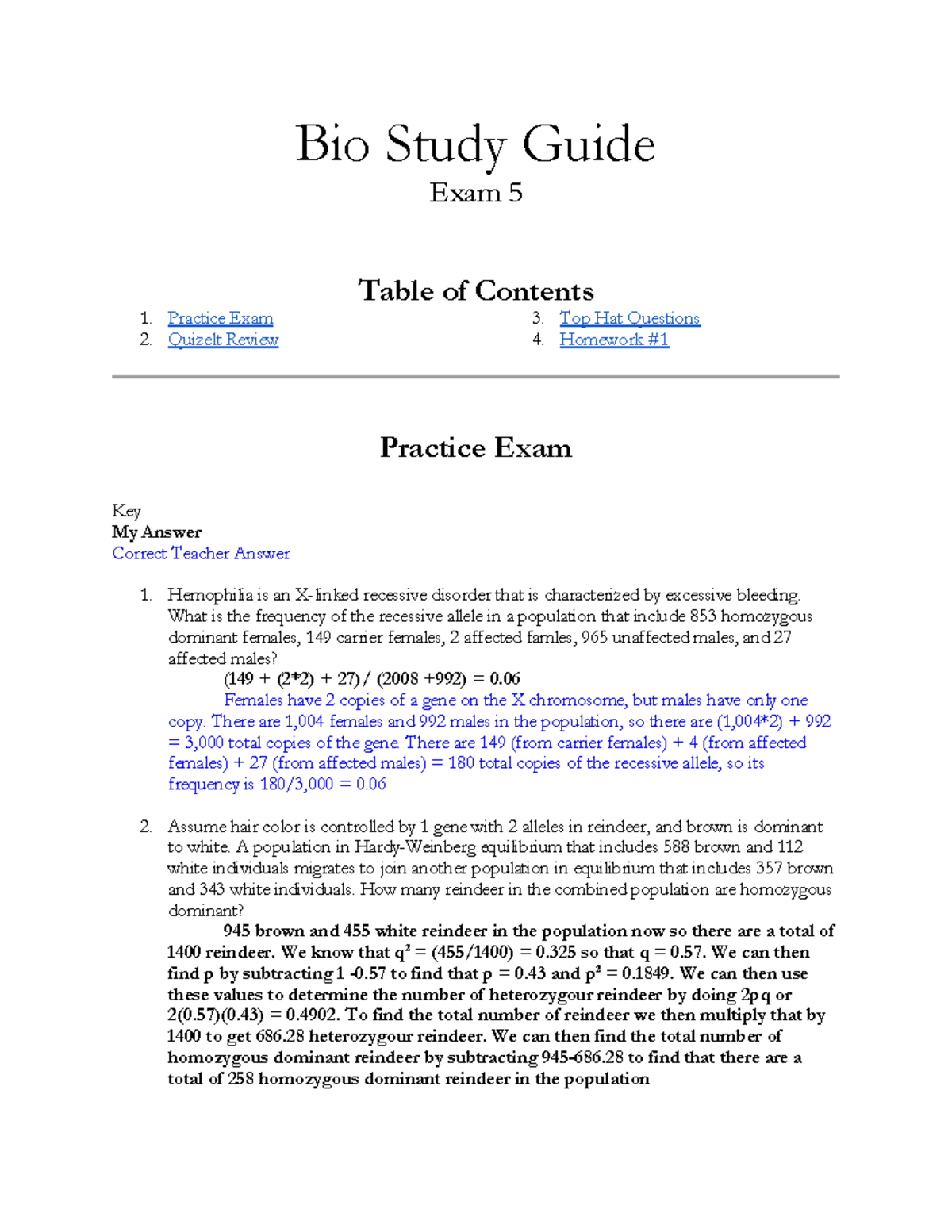 Bio Study Guide - Exam 5 - Bio Study Guide Exam 5 Table of Contents 1 ...