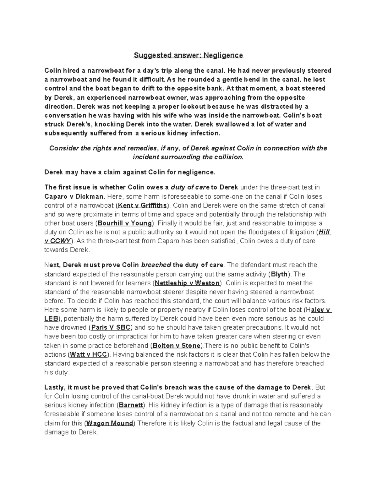 Suggested answer 2 Negligence - Suggested answer: Negligence Colin ...