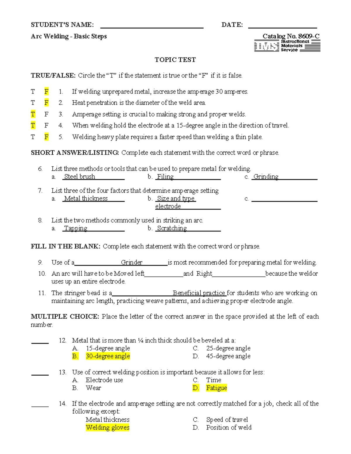 Arc Welding - Basic Steps Worskheet FInisheed - NUT 217 - Harvard - Studocu