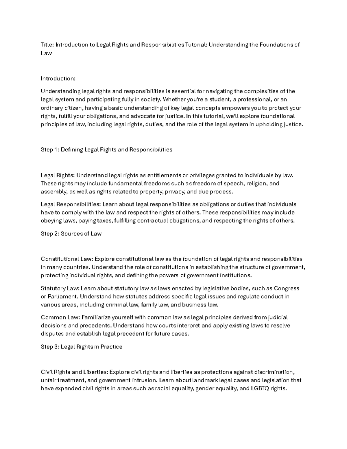 Introduction to Legal Rights and Responsibilities Tutorial - Whether ...