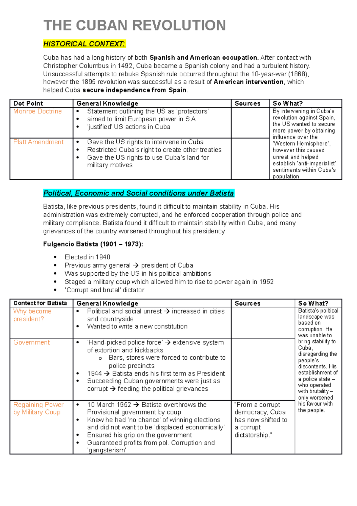 Cuban Revolution Notes - THE CUBAN REVOLUTION HISTORICAL CONTEXT: Cuba ...