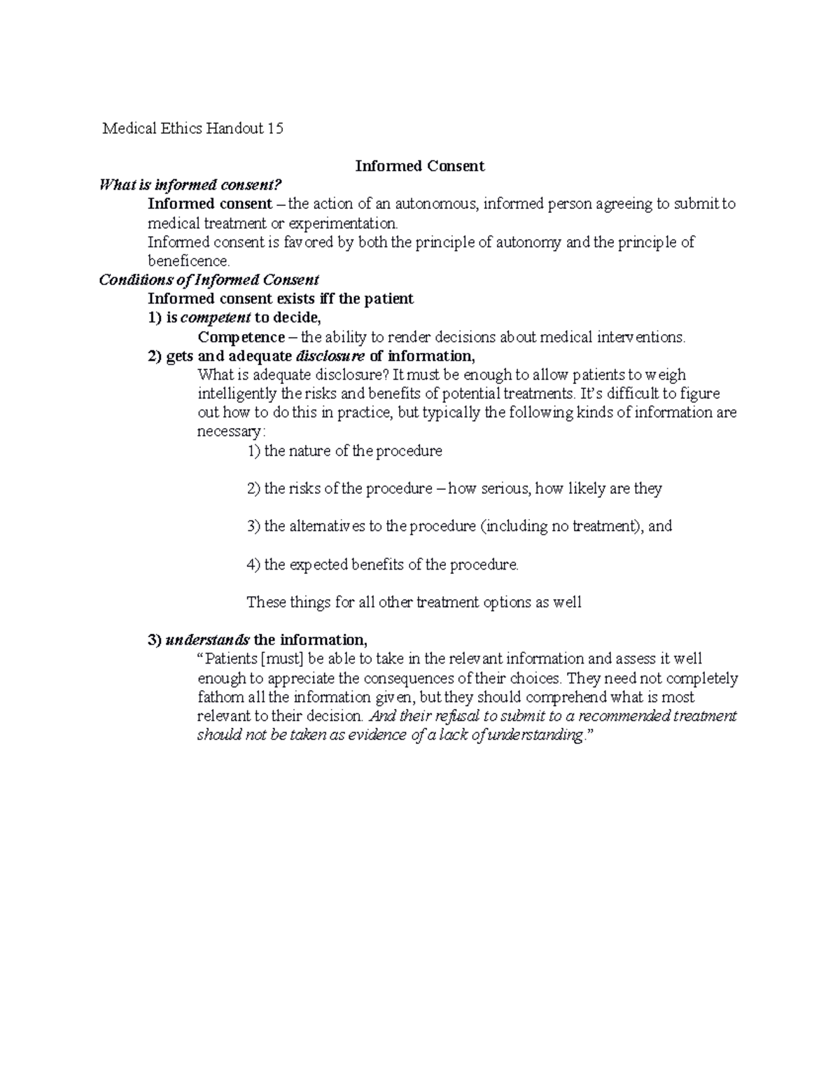 10.15 Handout- Informed Consent - Medical Ethics Handout 15 Informed ...