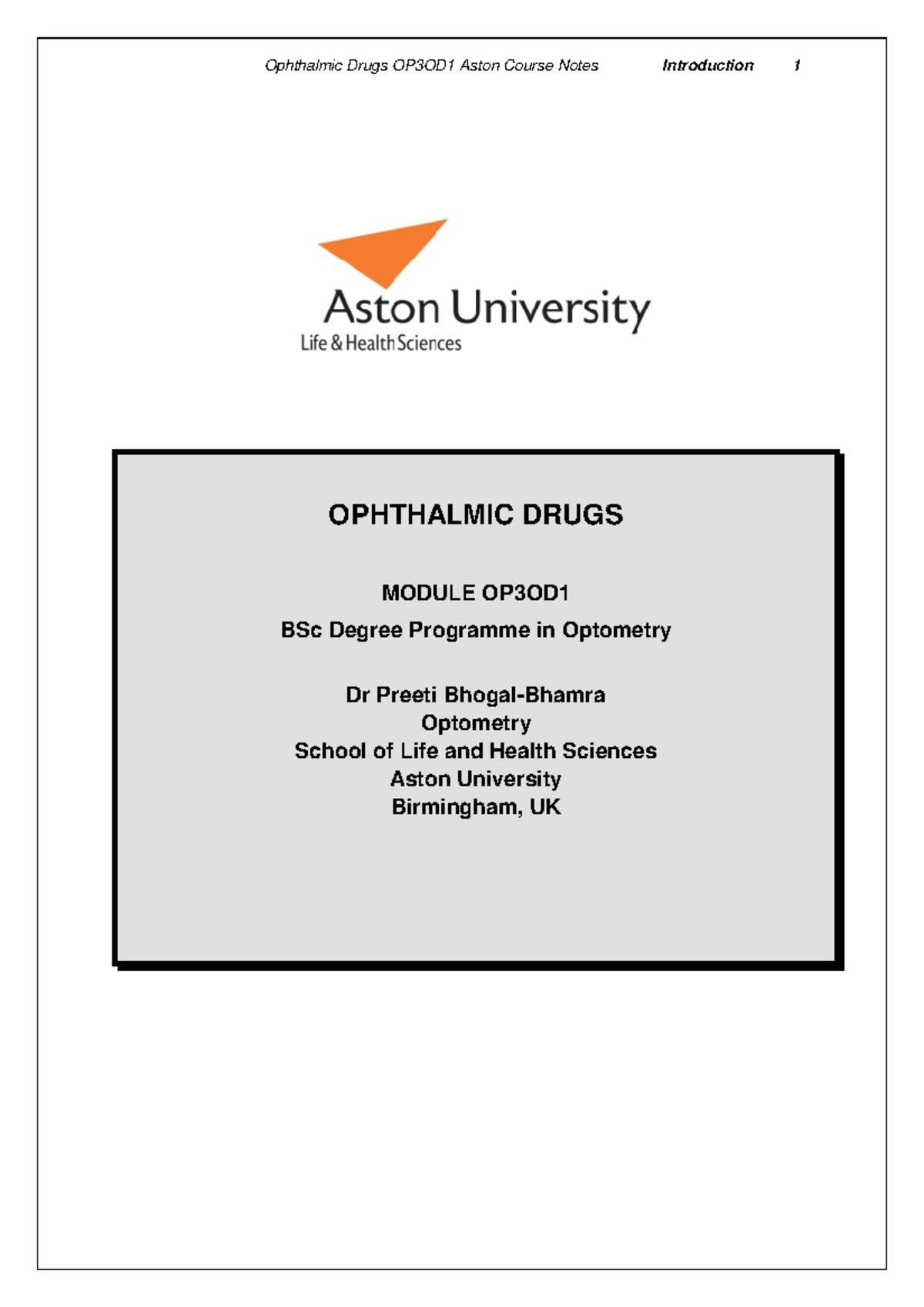 OD ALL - ophthalmic drugs for 2021 - Ophthalmic Drugs OP3OD1 Aston ...