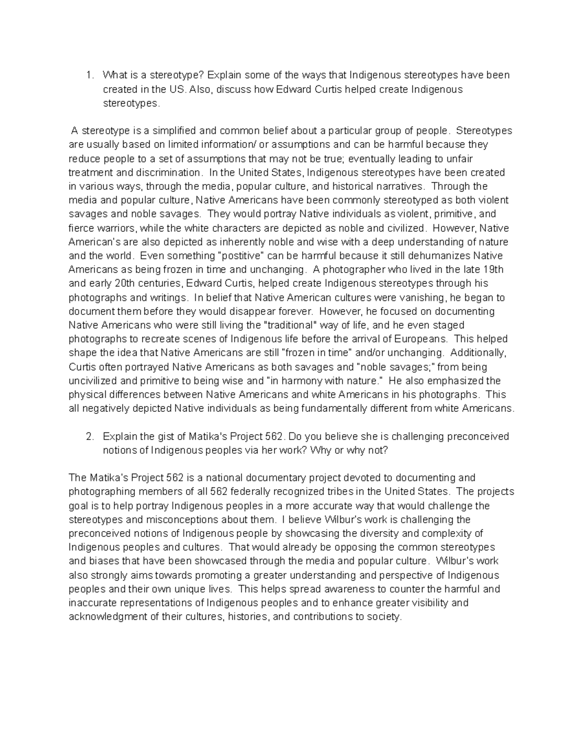 Matika Wilbur Response - What is a stereotype? Explain some of the ways ...