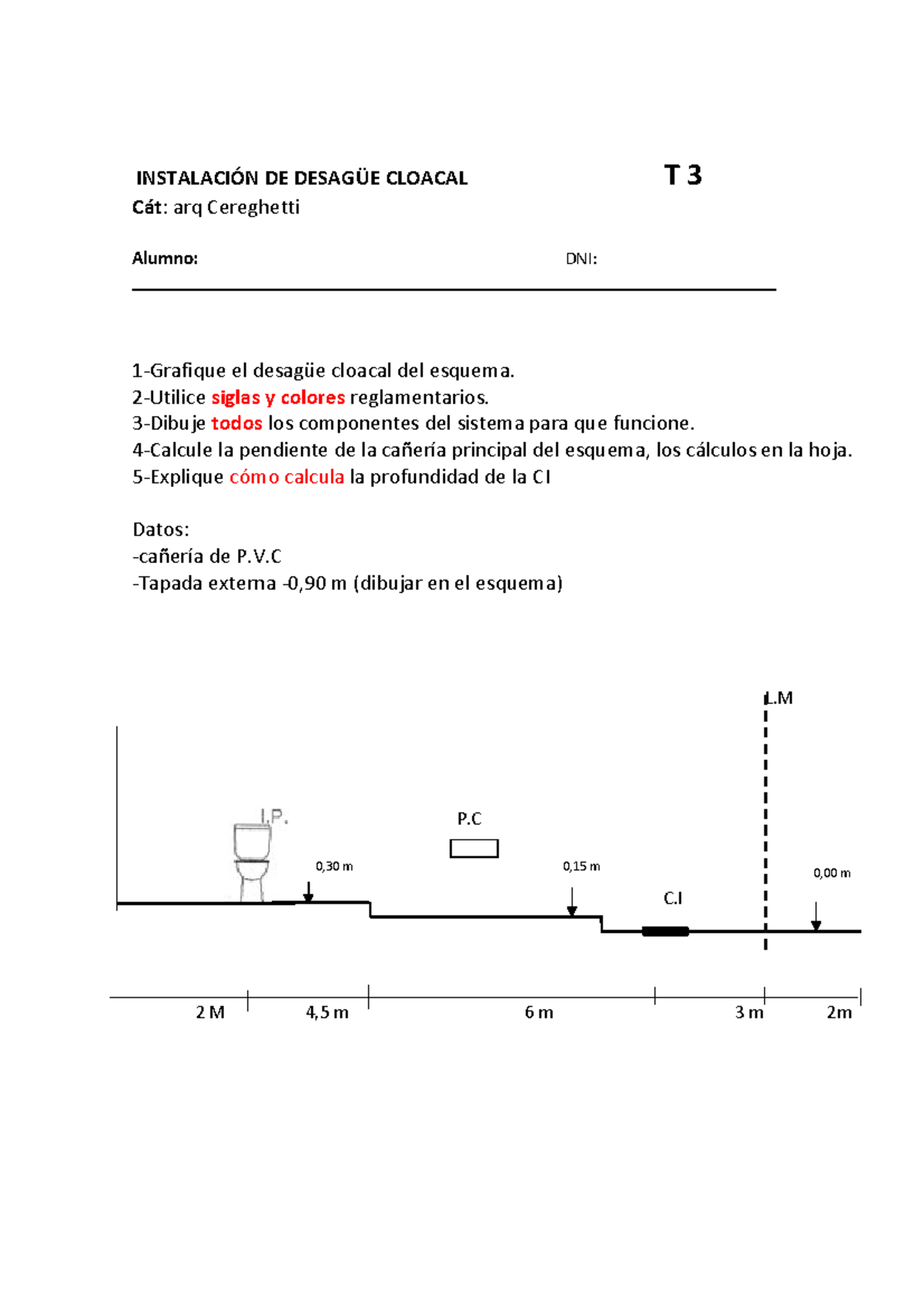 Finales - INSTALACI”N DE DESAG‹E CLOACAL T 3 C·t : arq Cereghetti Alumno: DNI: 1-Grafique el ...