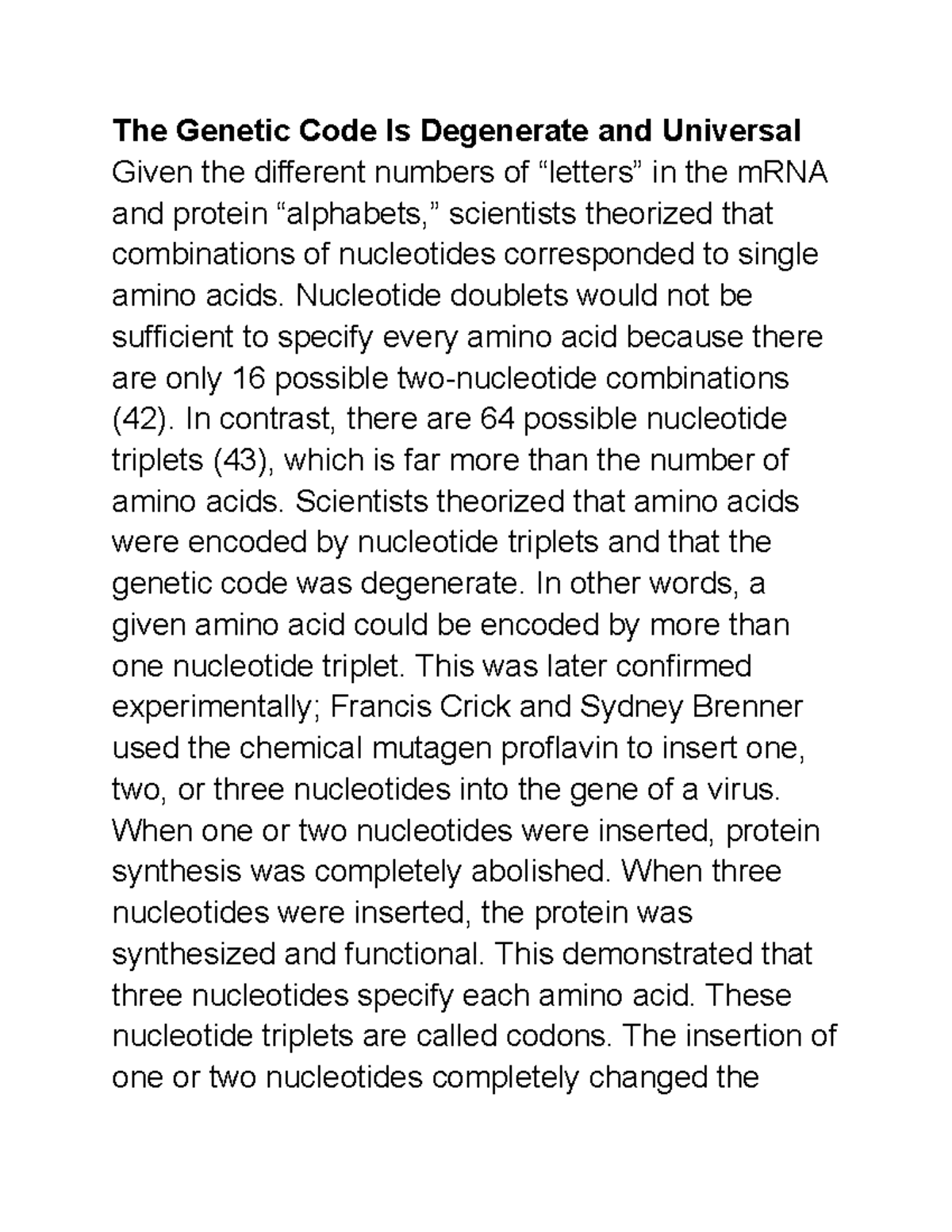 BIOL 1345 Module 13 The Genetic Code - The Genetic Code Is Degenerate ...