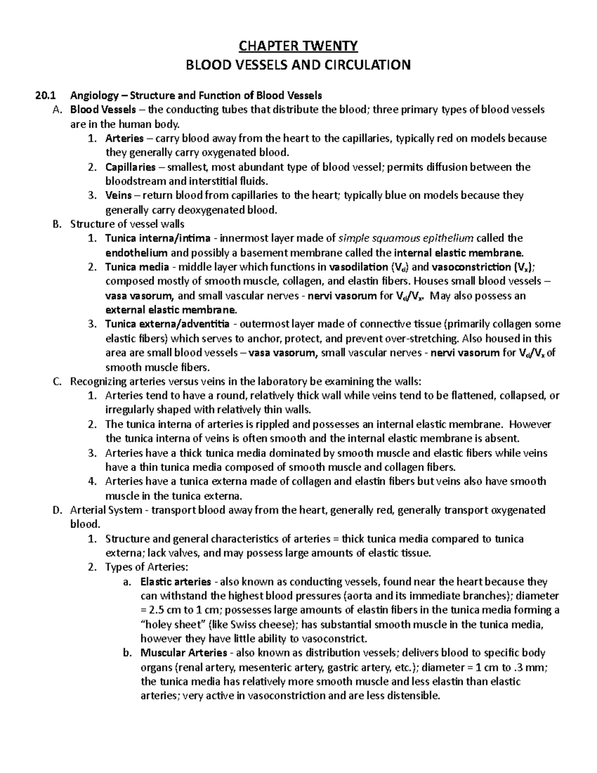 Chapter 21 Outline Blood Vessels 2nd part of Cardiovascular System ...