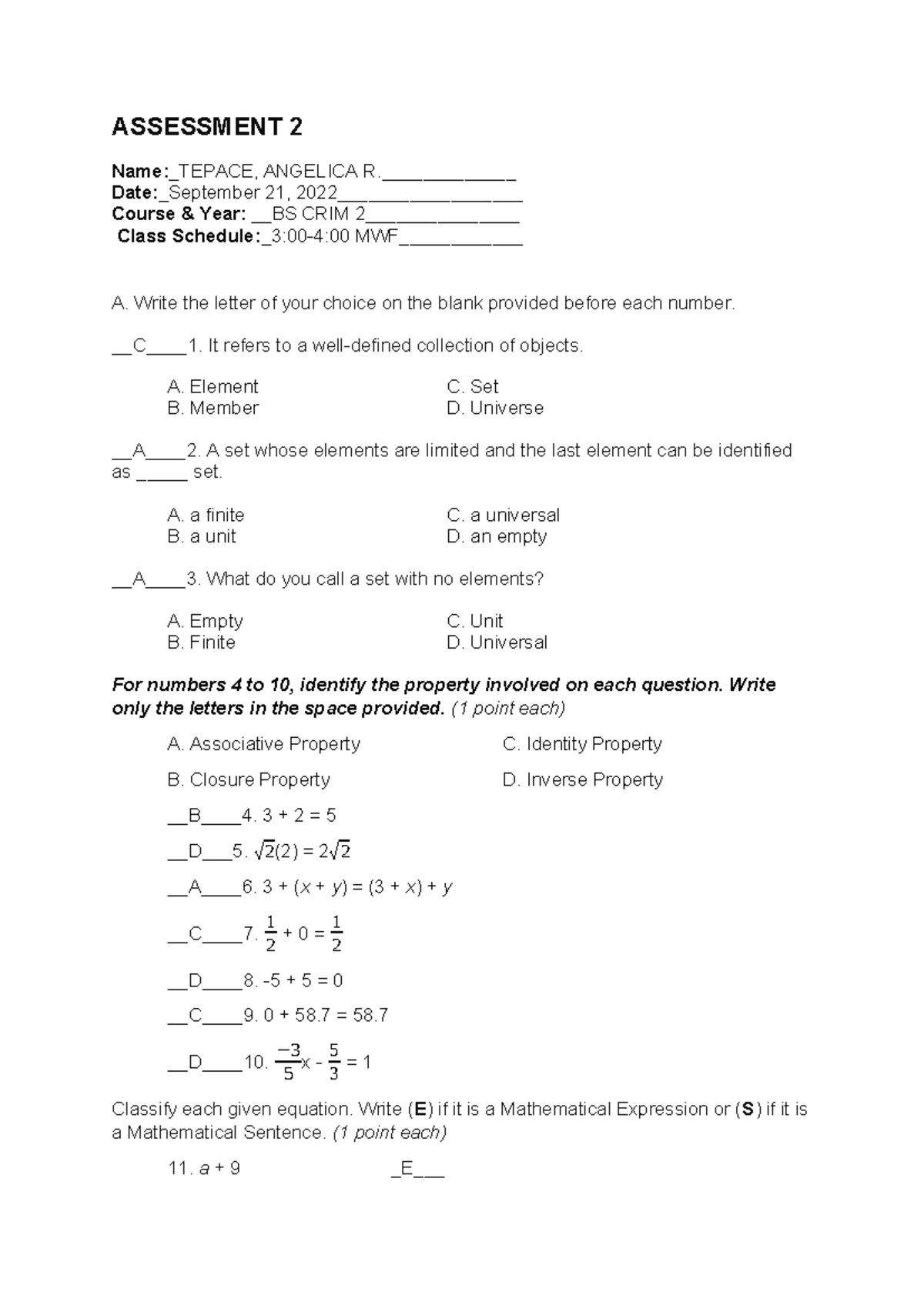 Assessment 2 in MMW - MMW - ASSESSMENT 2 Name:TEPACE, ANGELICA R ...