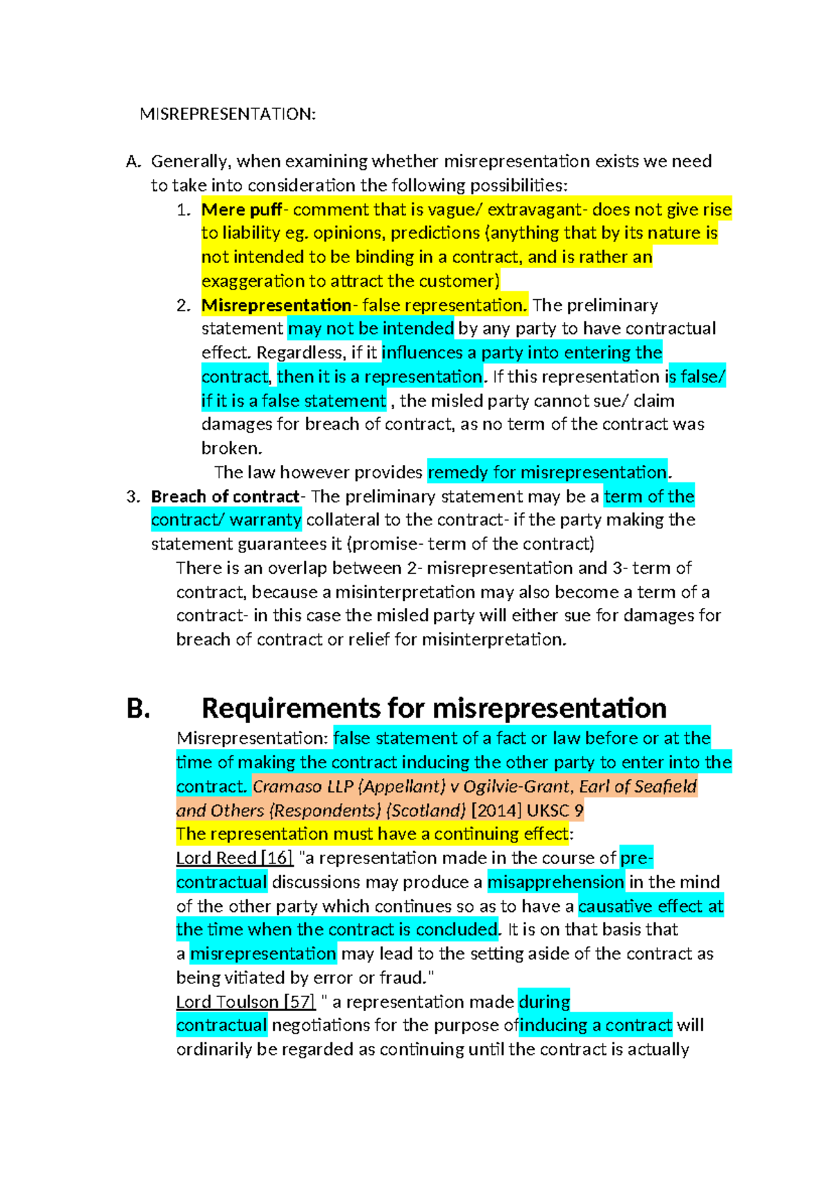 Types of misrepresentation - MISREPRESENTATION: A. Generally, when ...