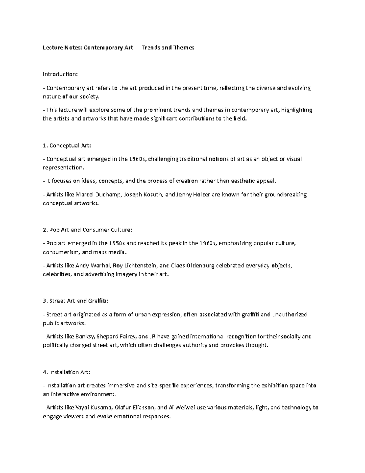 Lecture Notes for Contemporary Art — Trends and Themes - Lecture Notes ...