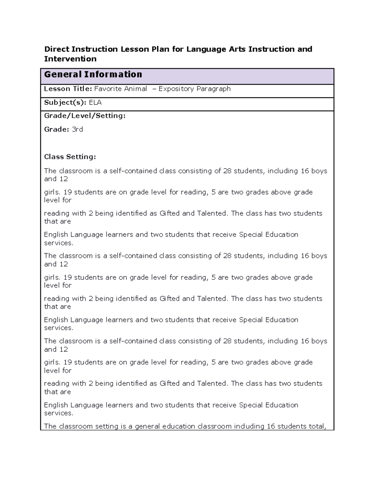 Language Arts Lesson Plan Julia Scott - Direct Instruction Lesson Plan for Language Arts ...