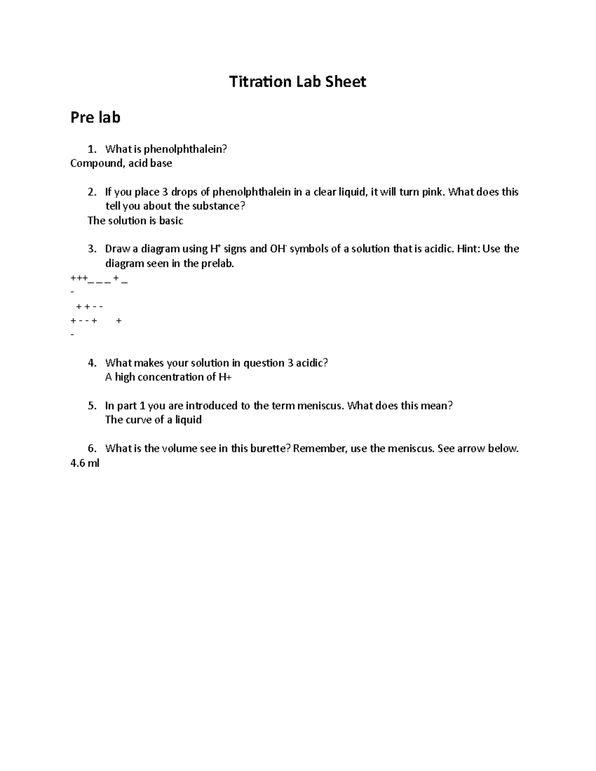 Titration Lab Sheet - Chem work - Titration Lab Sheet Pre lab What is ...