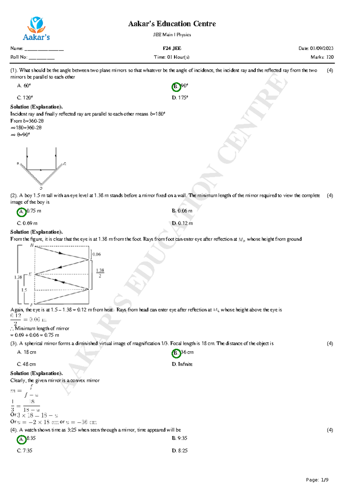 20239-key - neet and jee level questions - A. 60° B. 90° C. 120° D. 175 ...