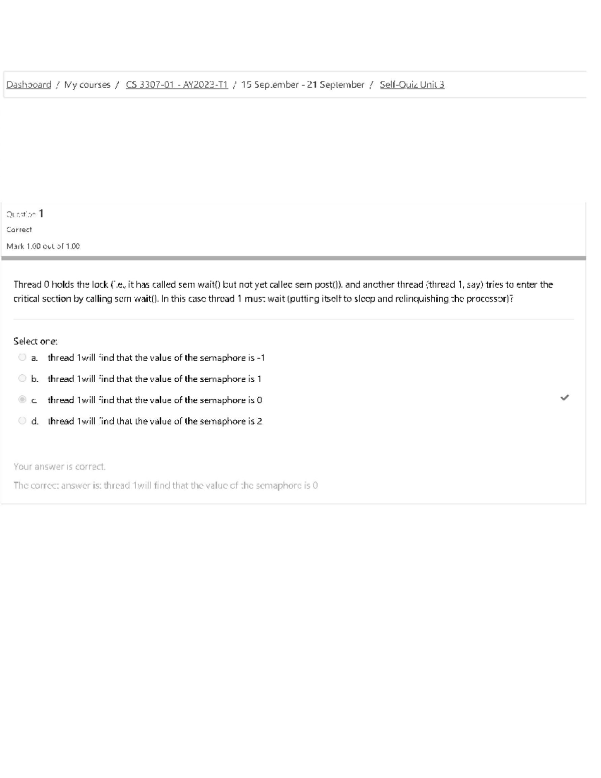 CS 3307 Self Quiz Week 3 - Self Quiz Week 3 - Dashboard My courses CS 15 September 21 September ...