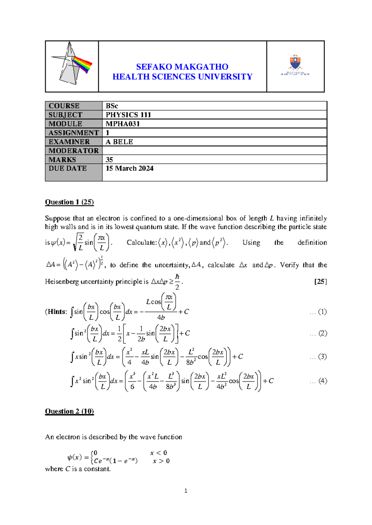 Assignment 1 2024 - Please help me to solve this problems - 1 COURSE ...