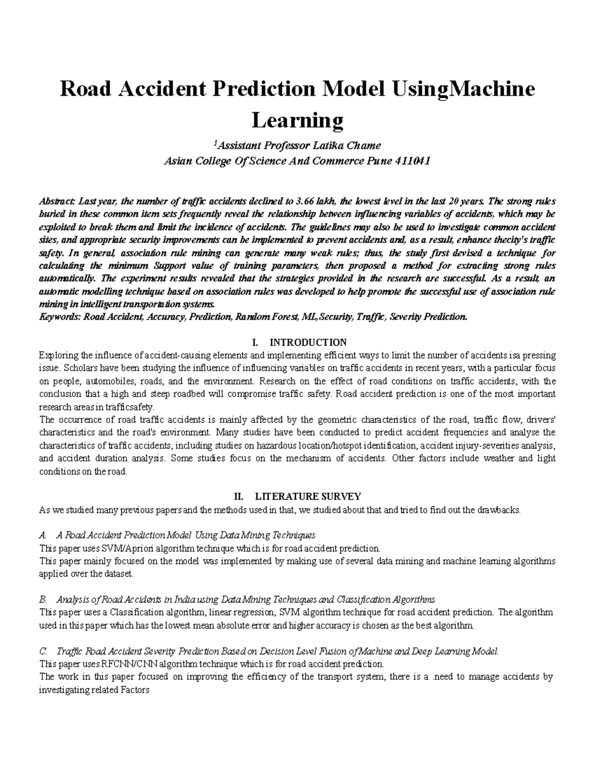 Latika mam New - Iot - Road Accident Prediction Model UsingMachine ...