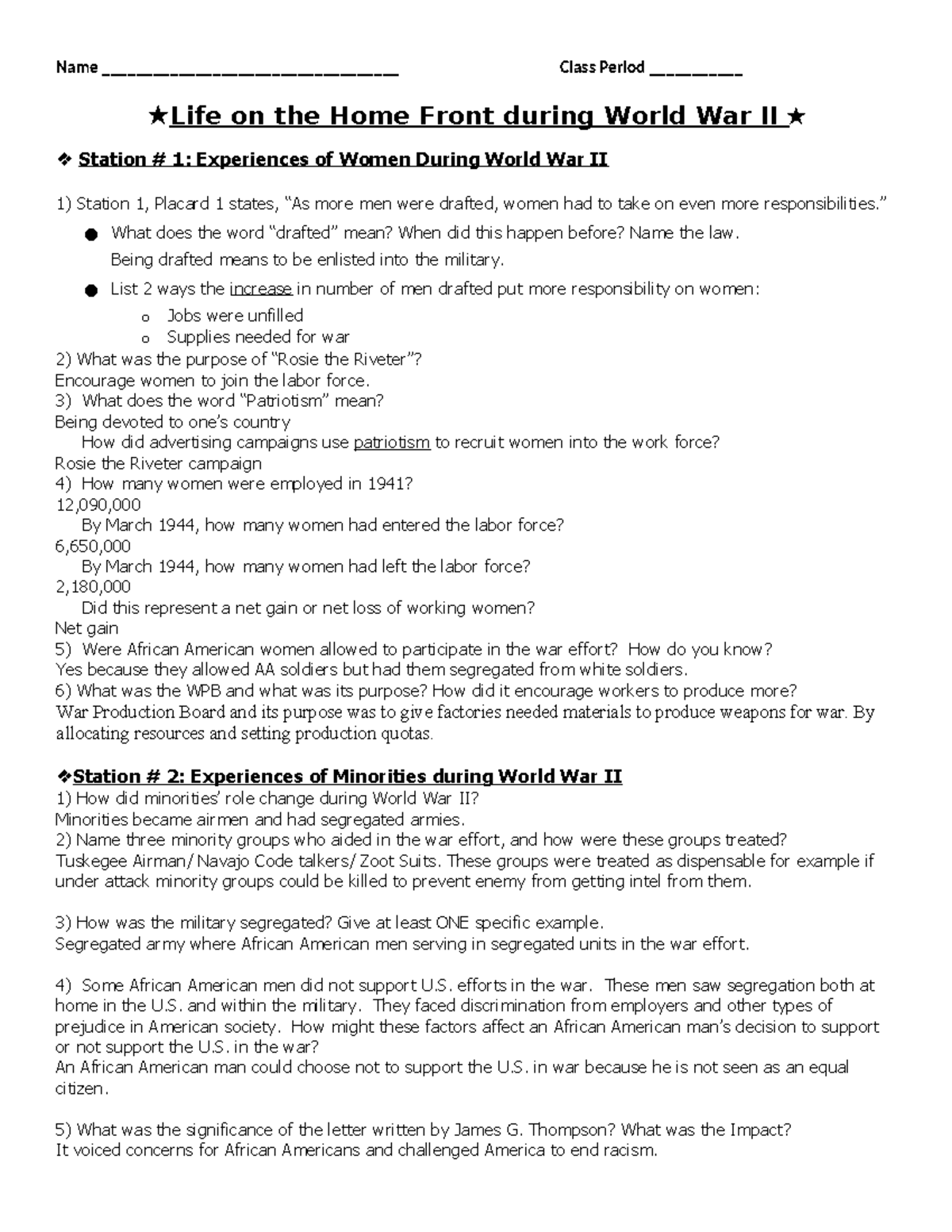 Copy of WWII Homefront Stations Student Questions 2022 - Name
