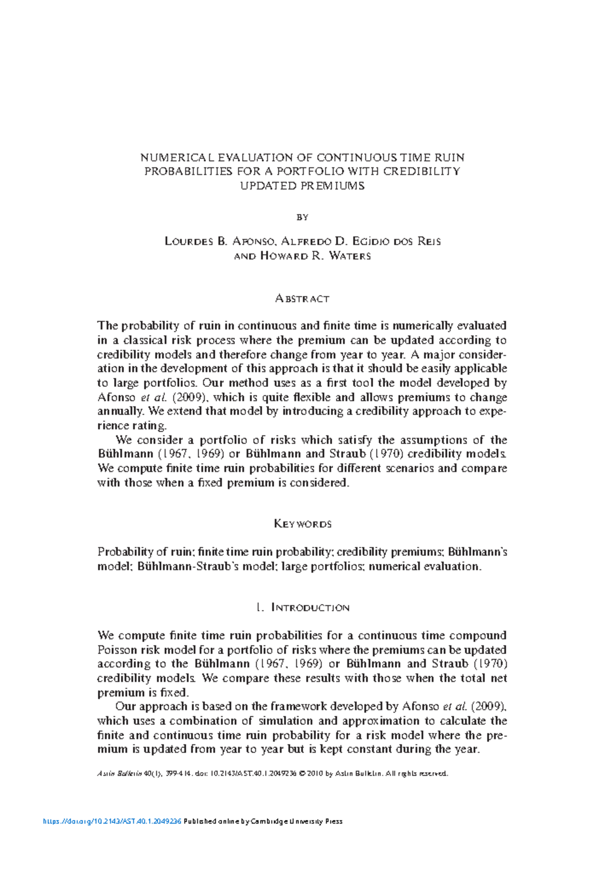 Numerical evaluation of continuous time ruin probabilities for a ...