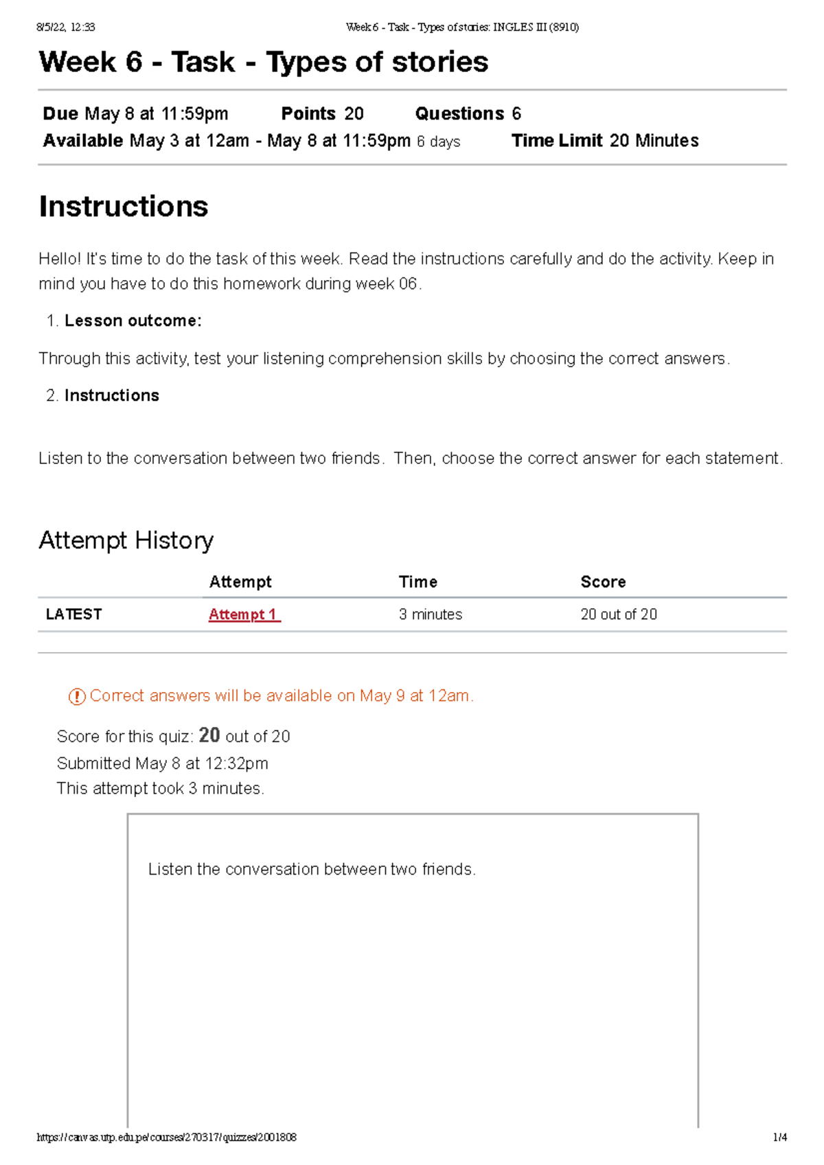 Week 6 - Task - Types of stories Ingles III (8910) - Week 6 - Task ...