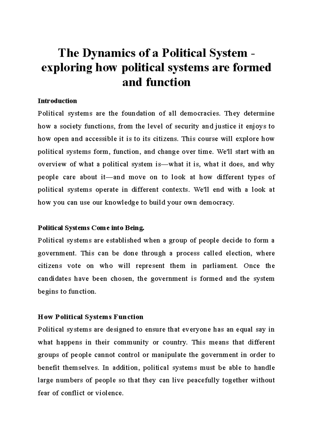 The Dynamics of a Political System - exploring how political systems ...