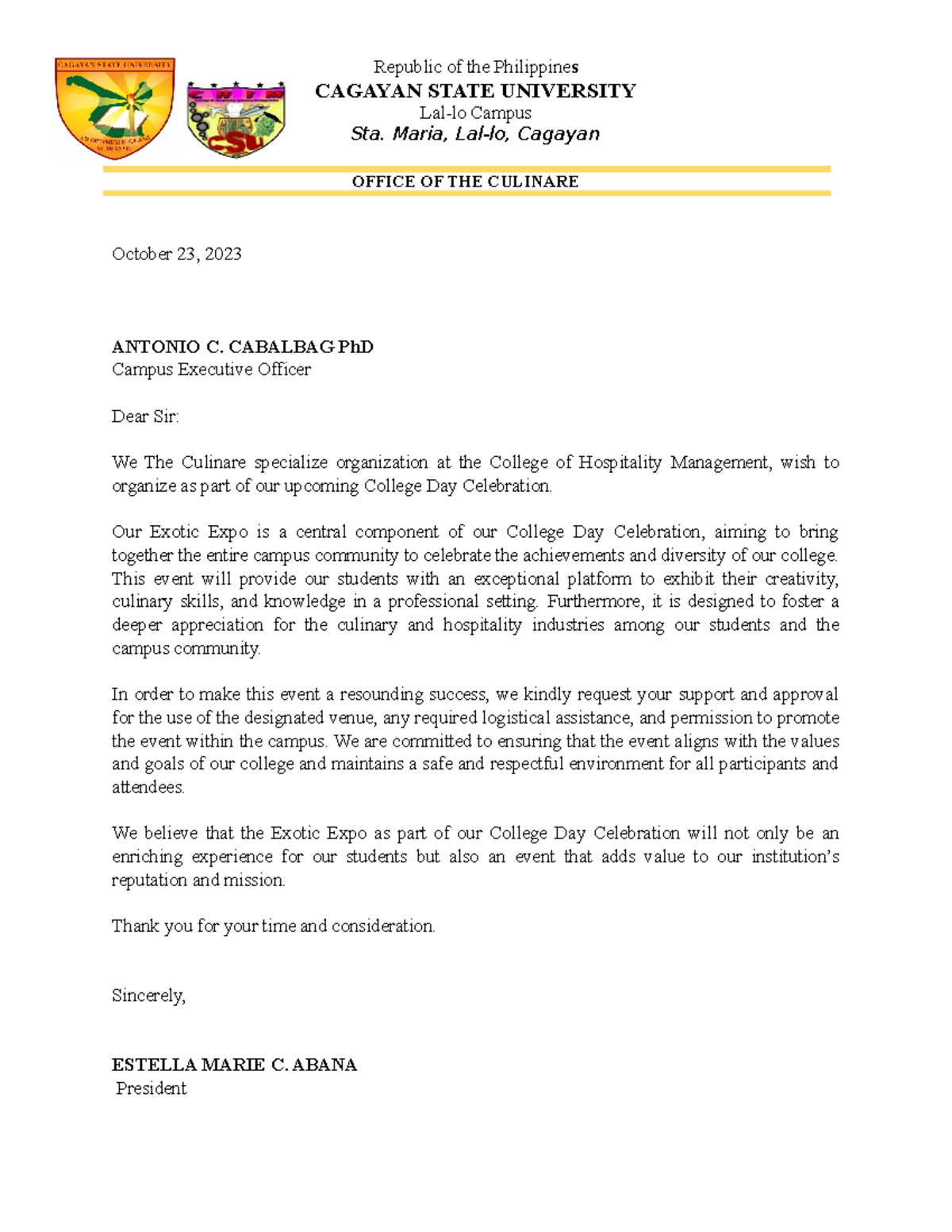 TBP reqeust letter 2 - request - Republic of the Philippines CAGAYAN ...