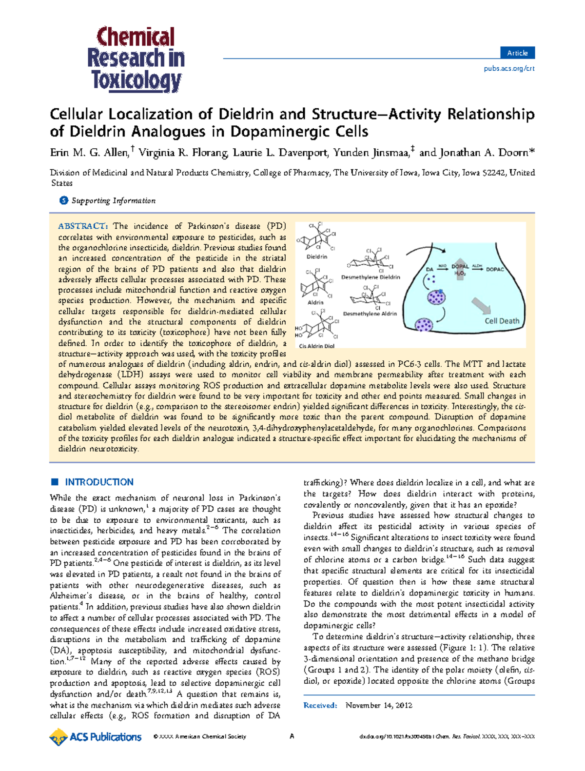 Tx300458 b - Biologia - Cellular Localization of Dieldrin and Structure ...